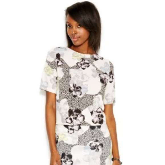 Bar III | Tops | Bar Iii Black White Multicolor Floral Printed Short ...